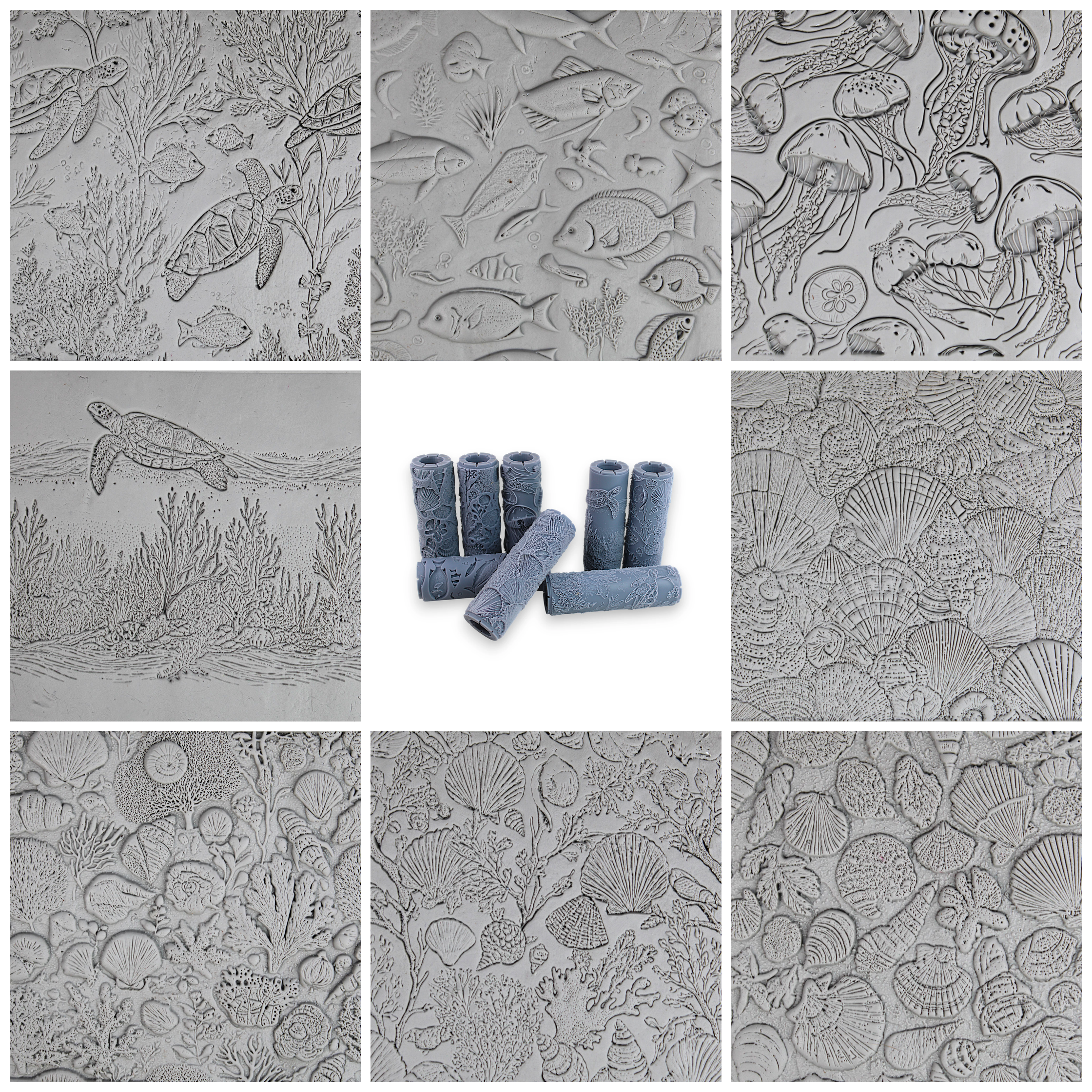 Seamless Ocean Clay Texture Roller Set #01 - Coastal Creatures & Shell ...